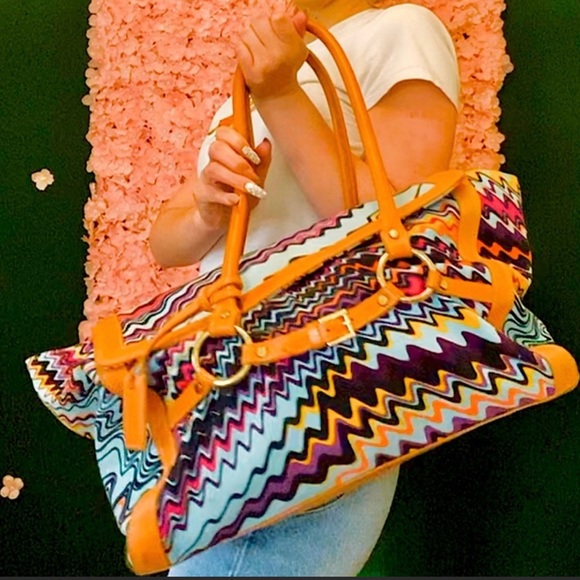 M by Missoni | Bags | Missoni Canvas Leather Toteweekender Bag | Poshmark